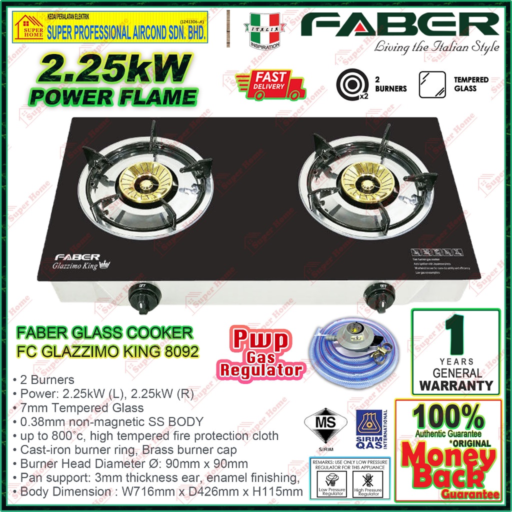 Faber Gas Stove FC GLAZZIMO KING 8092 Tempered Glass Gas Cooker (2 ...