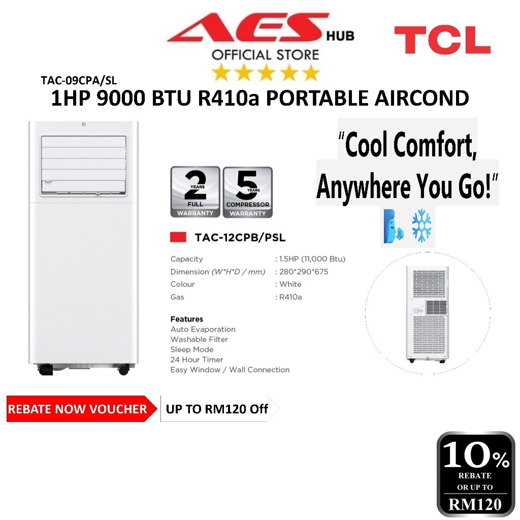 TCL Portable Air Conditioner 1.0HP Portable Aircond Penghawa Dingin ...