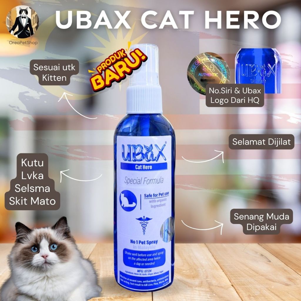 ORIGINAL UBAX CAT HERO KUCING KUTU SPRAY UBAX HQ HAMA EARMITE BULU ...
