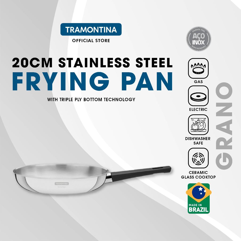 TRAMONTINA 20cm Stainless Steel Frying Pan Tri-Ply Body | Grano ... TRAMONTINA 20cm Stainless Steel Frying Pan Tri-Ply Body | Grano ...