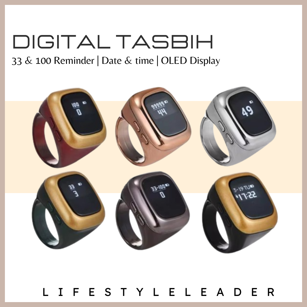 Digital Tasbih 33/100 Vibrate Date Clock OLED Display Rechargeable ...