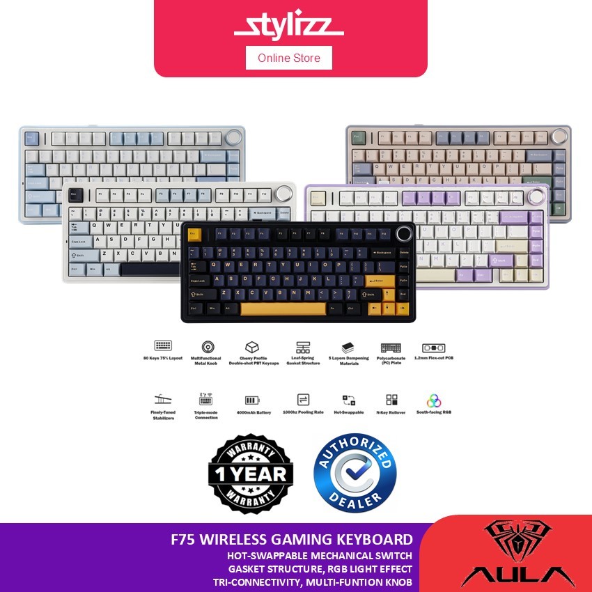 AULA F75 MECHANICAL WIRELESS GAMING KEYBAORD - 75% LAYOUT, HOT ...