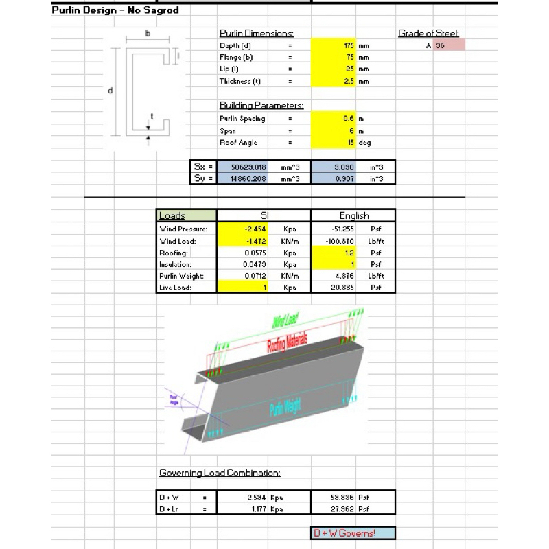 Steel Purlin Design Excel Spreadsheet as per BS Standard | Shopee Malaysia
