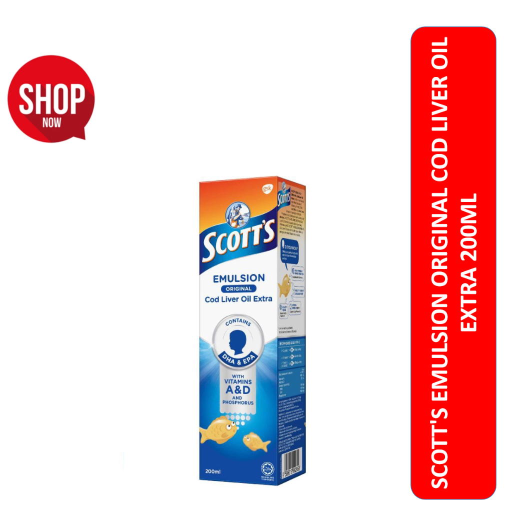 SCOTT'S EMULSION ORIGINAL COD LIVER OIL EXTRA 200ML EXP : 02/2026 ...