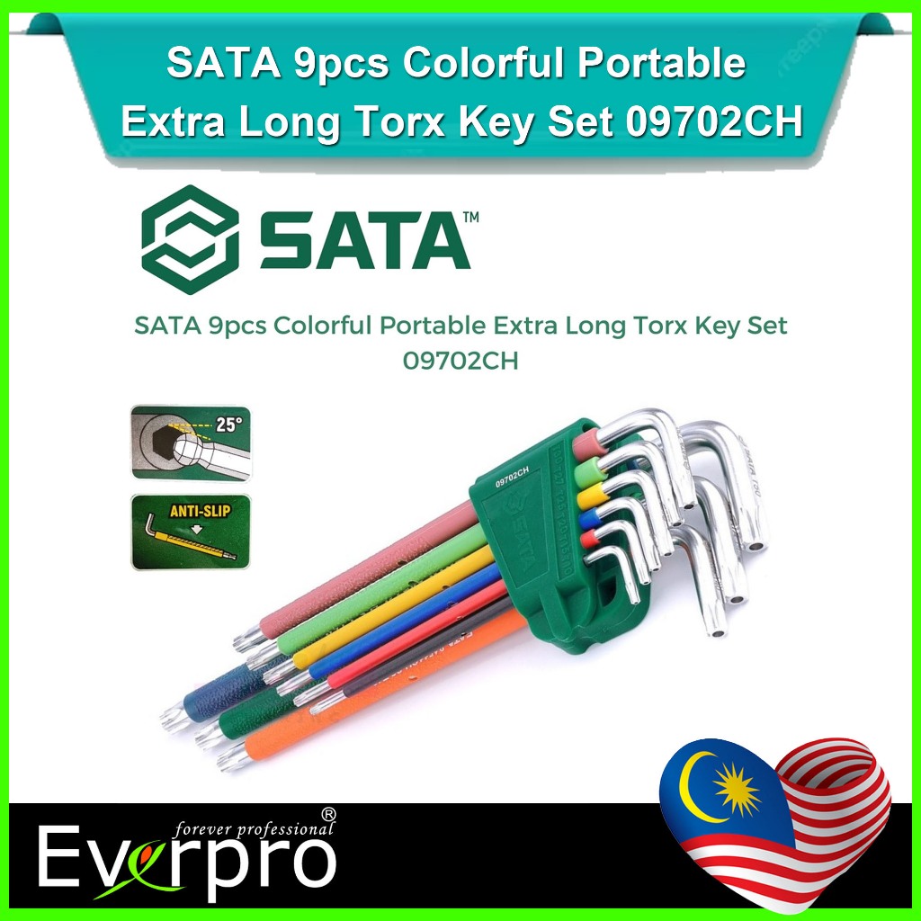 SATA 09702CH COLOUR SERIES 9PCS EXTRA LONG TORX HEX KEY / STAR ALLEN ...