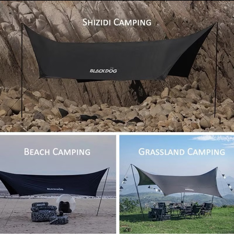 Blackdog Large Awning Hexagon Tarp Canopy Flysheet 150D Black Coating ...