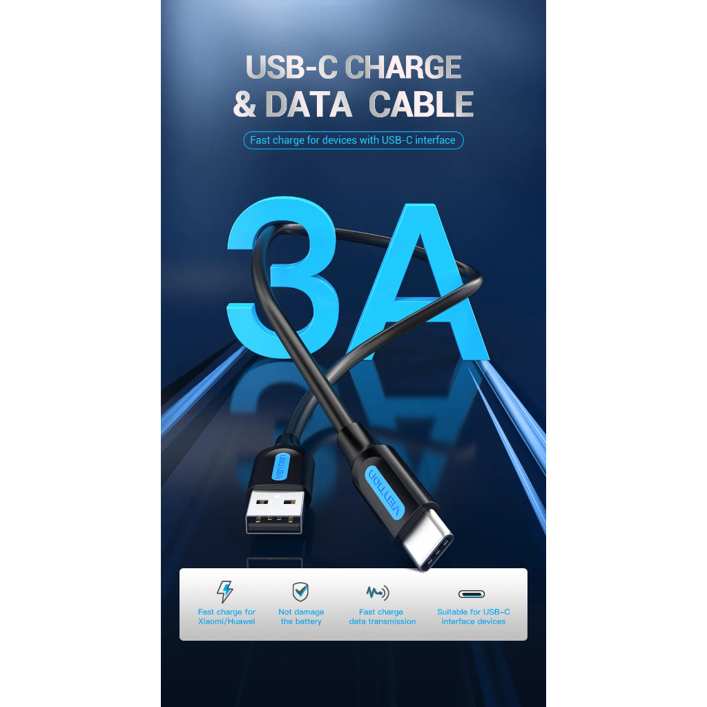 Vention 60W 0.25m Type C USB Cable / Philips Type C USB Cable (Support ...