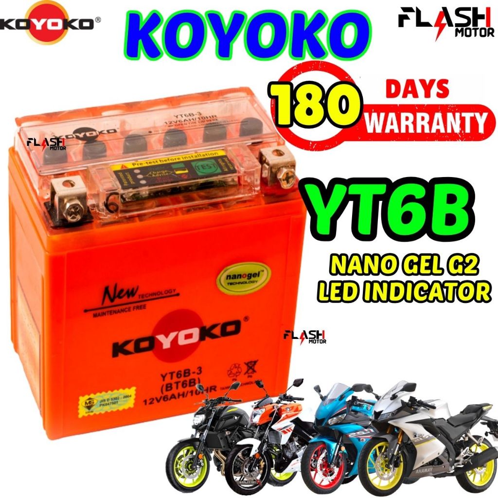YT6B KOYOKO GEL G2 Battery Bateri Batteri Motor CBR RS150 CLICK VARIO ...