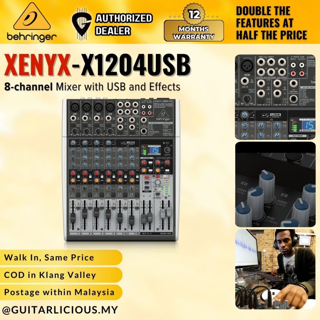 Behringer XENYX X1204USB 8-channel Mixer with USB and Effects (1204 ...