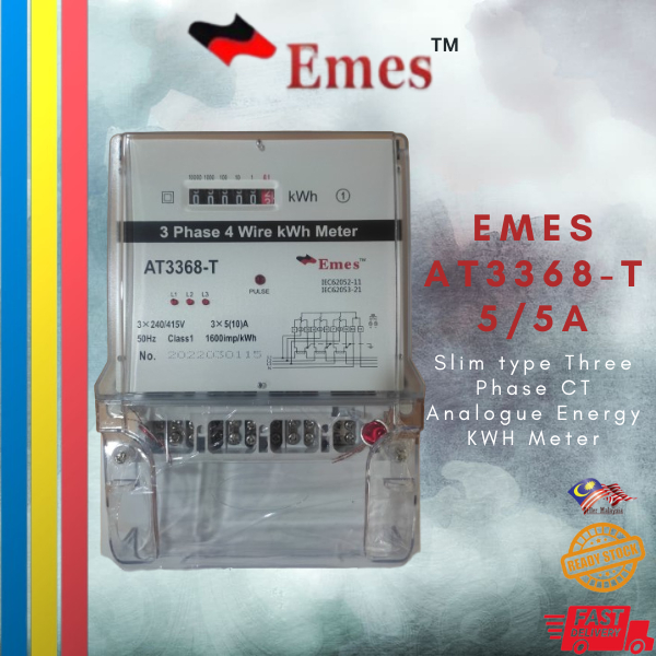 Emes AT3368-T 5/5A Slim type Three Phase CT Analogue Energy KWH Meter ...