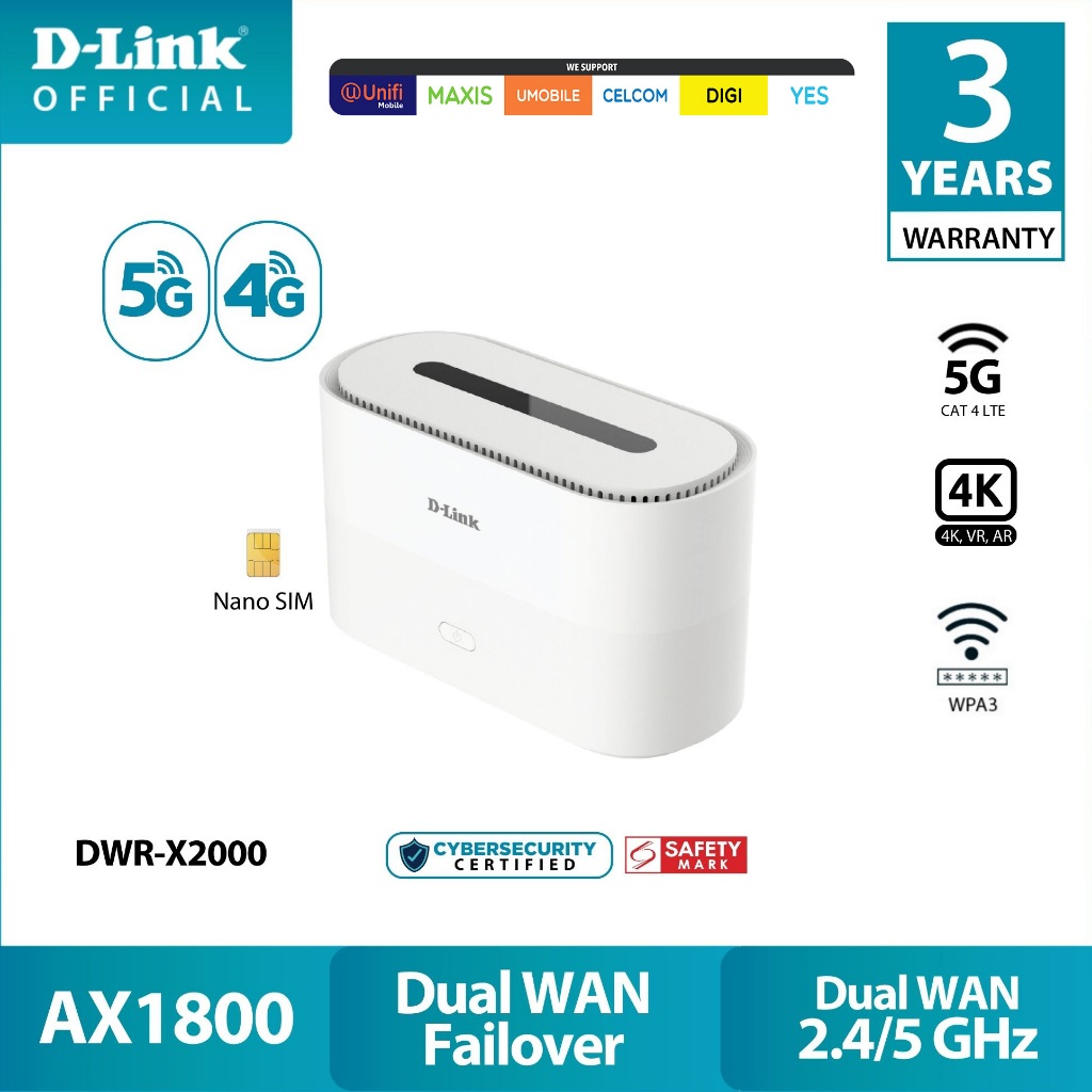 D-Link 5G NR Dual Band AX1800 WiFi 6 Router Modem DWR-X2000 | Shopee ...