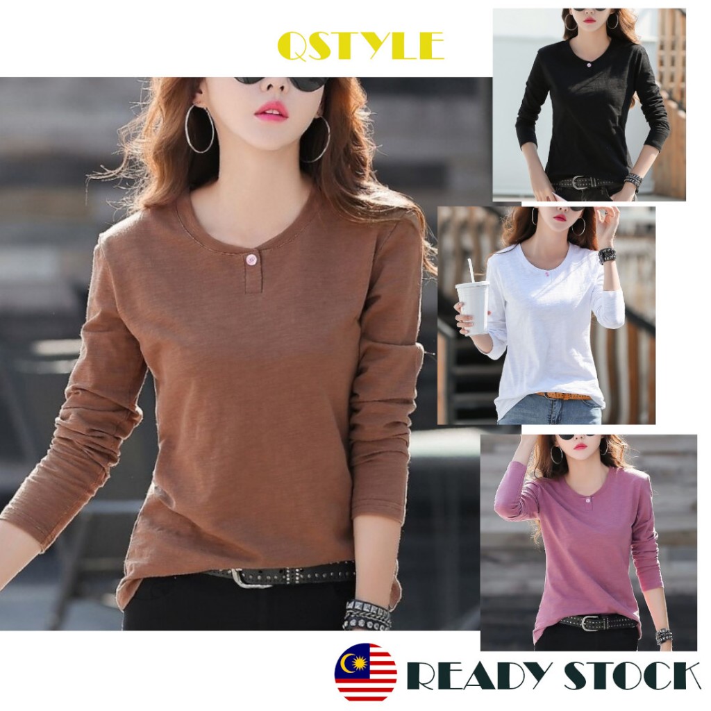 Qstyle Ready Stock Blouse Women Baju Perempuan Long Sleeve Korean Style Murah Cantik 長袖 t恤女 ...