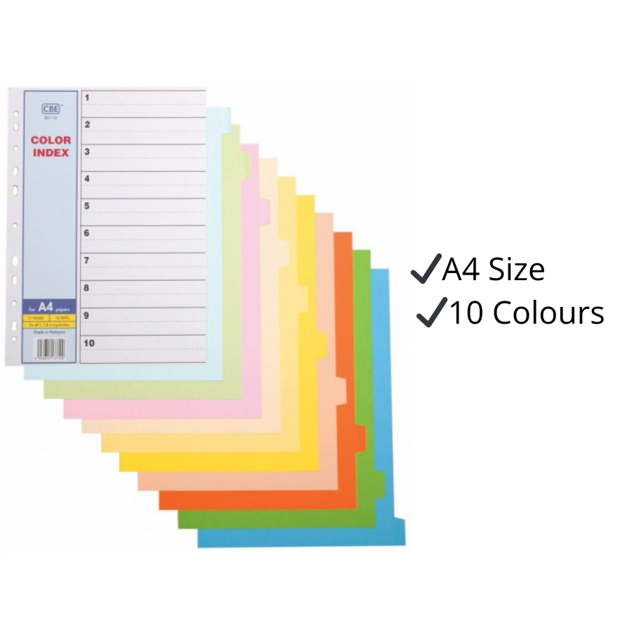 CBE 10col Color Index Divider A4 5 Sets Packet (907-10) | Shopee Malaysia