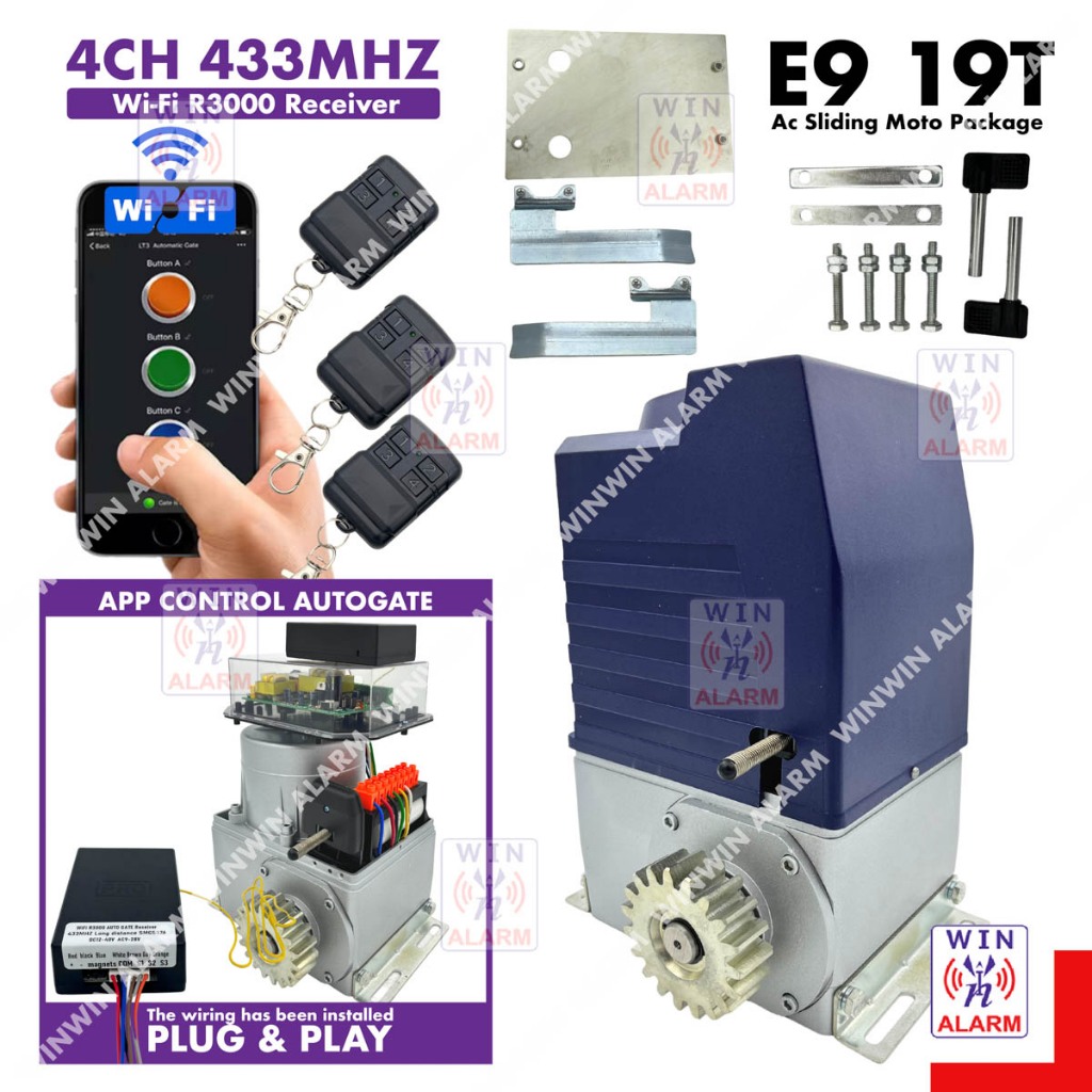 WIFI R3000 4CH 433MHZ E9 19T L200 AC MOTOR SLIDING AUTOGATE FULL SET ...