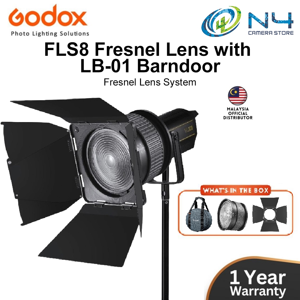 Godox Fresnel Lens System FLS8 Focusable Optical Accessory Bowens mount with LB-01Barndoor ...