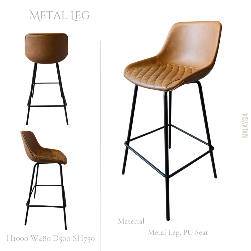 29.5 inch Bar Stool, Kerusi Tinggi Bar, Bar Counter Chair PU Brown ...