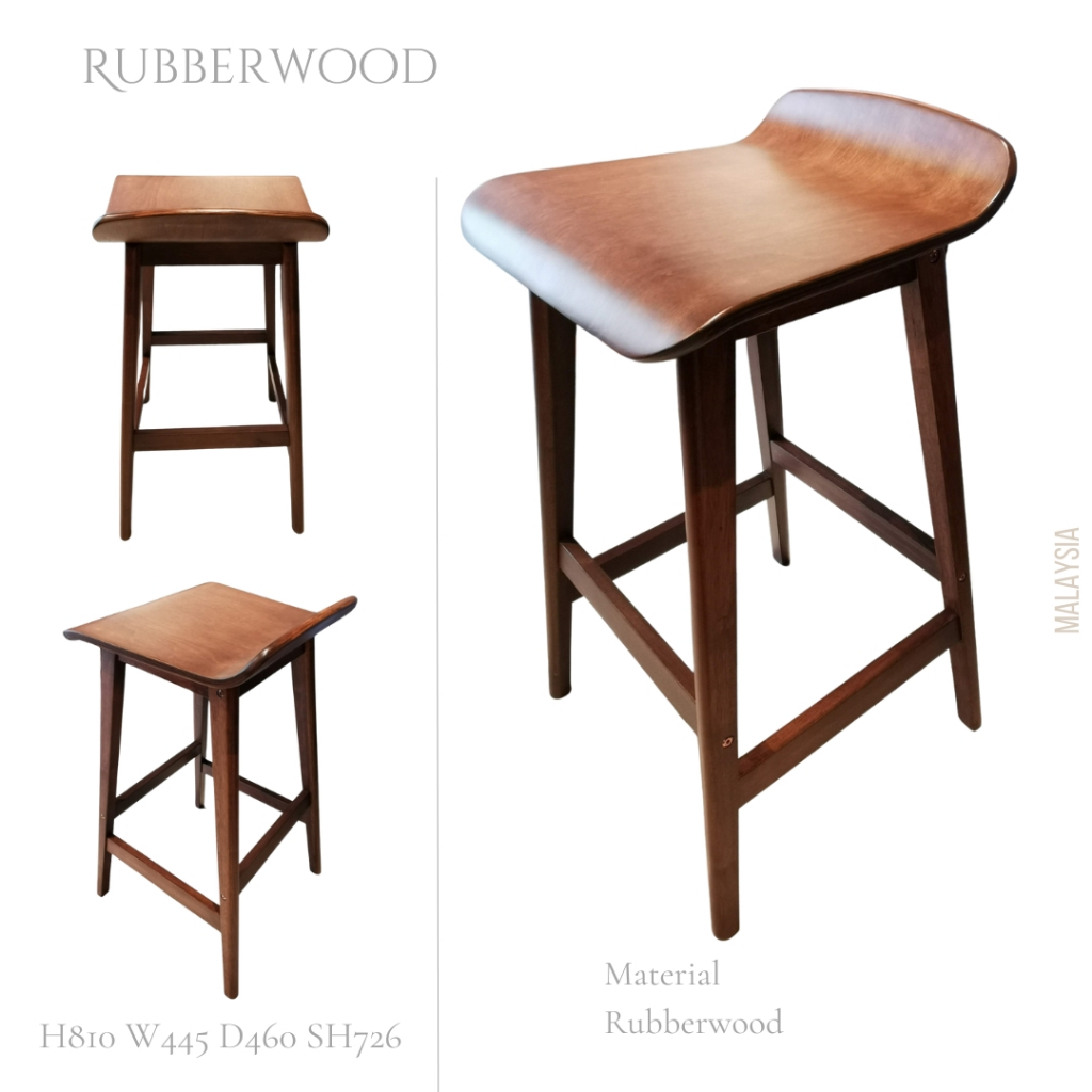 🇲🇾 Modern Counter Fully Rubberwood Bar Stool Chair, Wooden High Chair ...