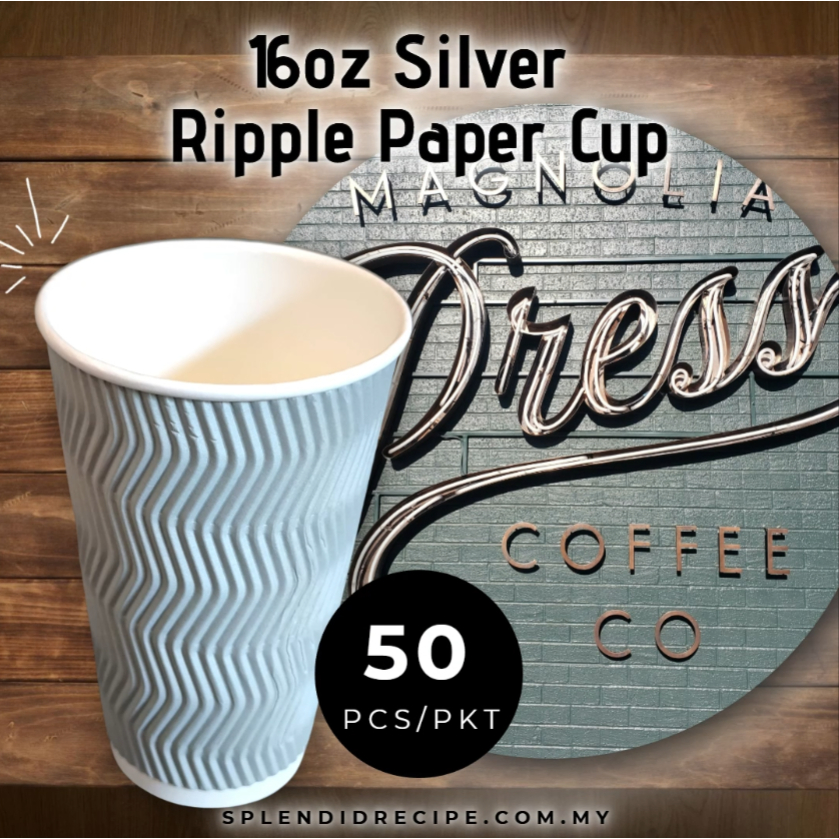 16oz Silver Ripple Paper Cup With Double Hole Ear Loop Lid ( 50 pcs ...