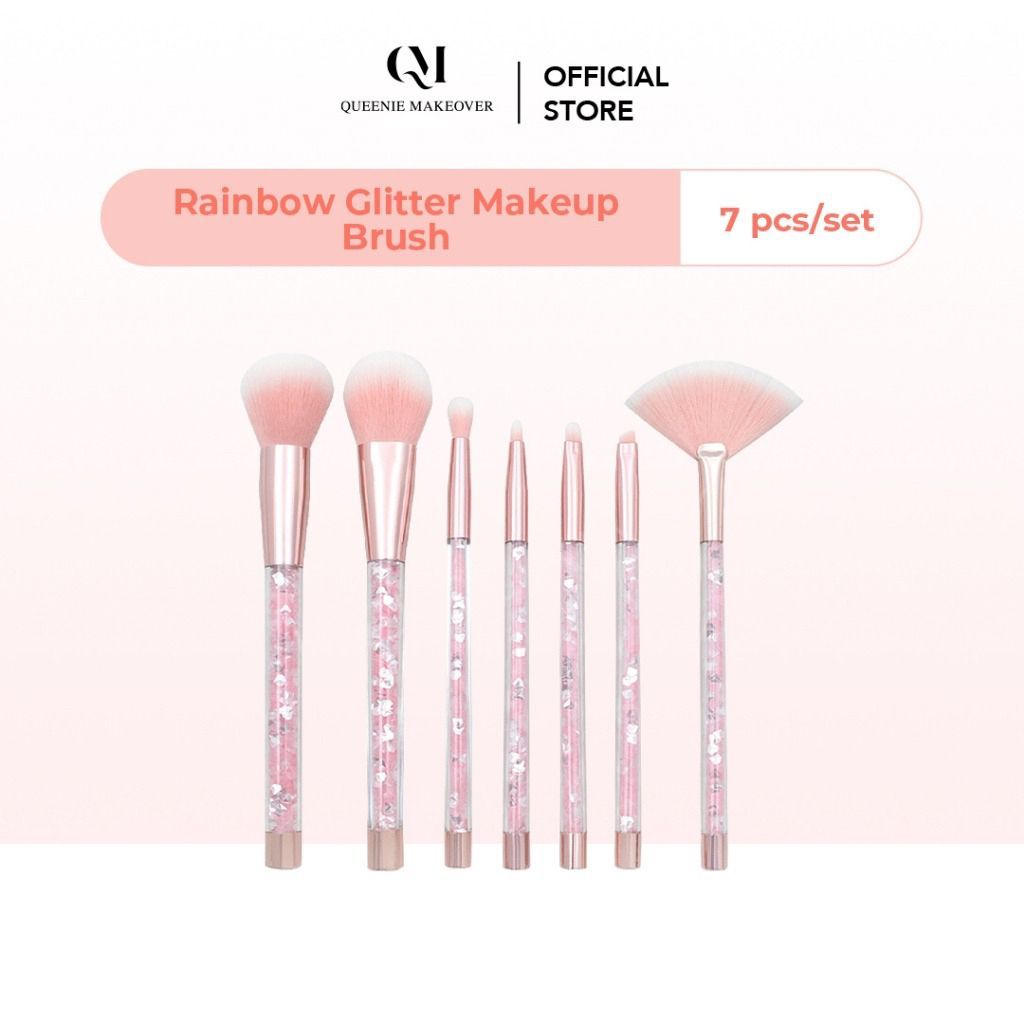 QUEENIE MAKEOVER 7 Pcs Rainbow Glitter Makeup Brush Set Diamond Crystal ...