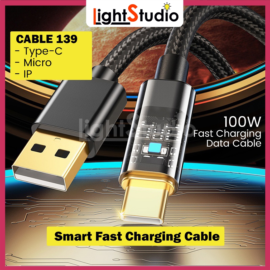 100W Smart Super Fast Charging Cable 139 (Type-C/Micro/IP) | Shopee ...