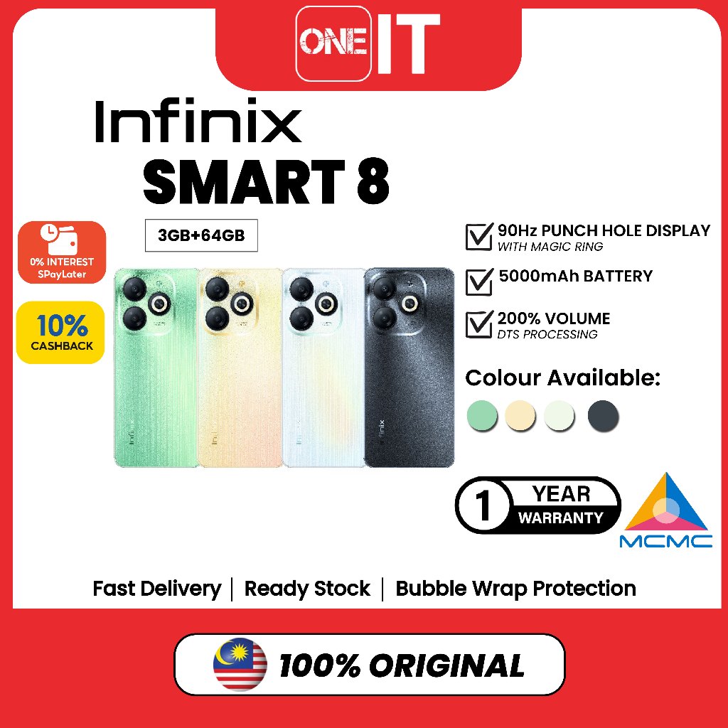 Infinix Smart 8 (X6525) (64GB + 3GB RAM) 90Hz Hole Display 5000mAh ...