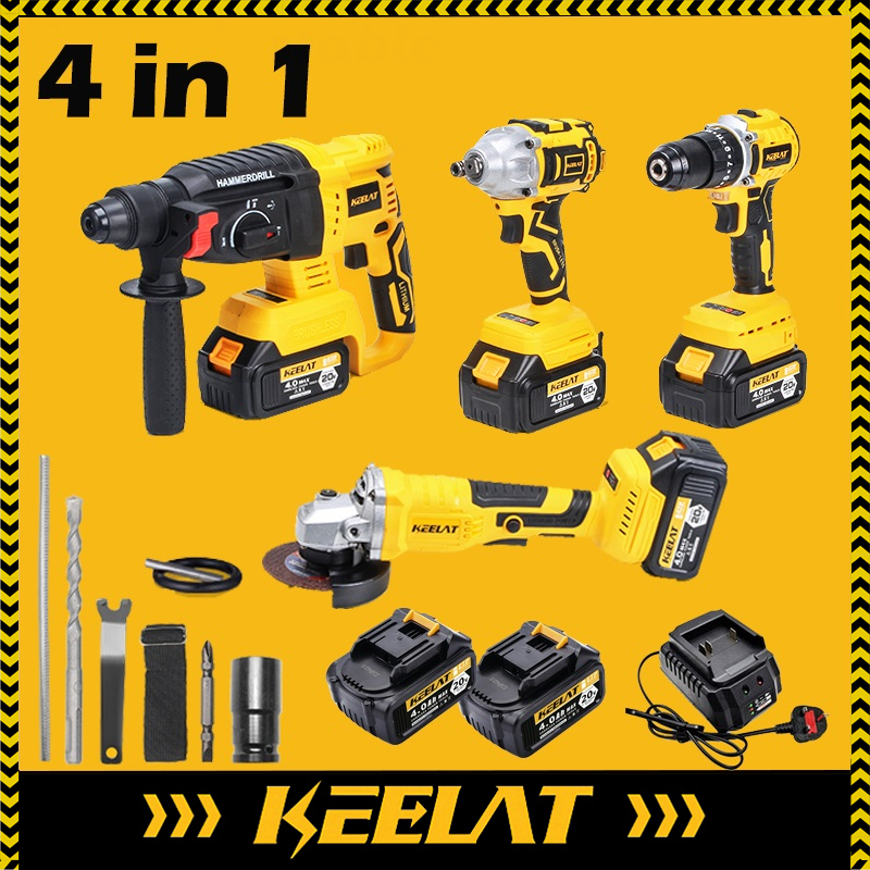 KEELAT 4-in-1 Brushless Cordless Impact Wrench Impact Drill Hammer ...