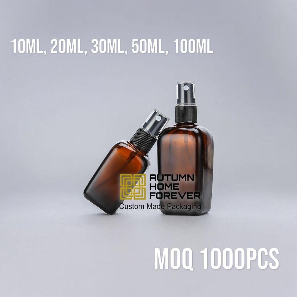Amber Colour Spray Bottle, 10ml 20ml 30ml 50ml 100ml Square Amber ...