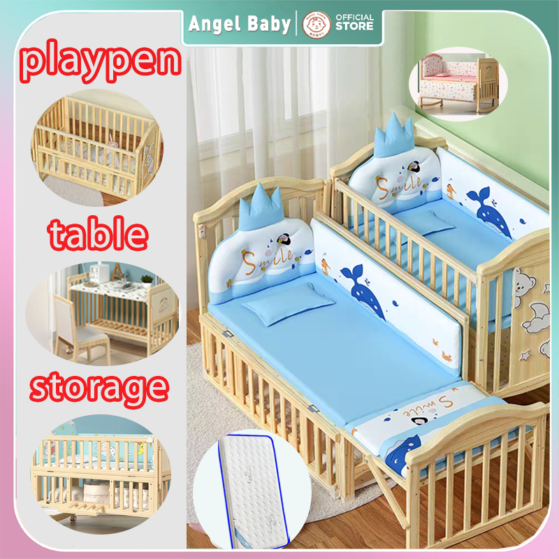 FREE 7 Gifts 3 in 1 Baby Cot Extend Baby Crib Playpen Foldable Baby Bed ...