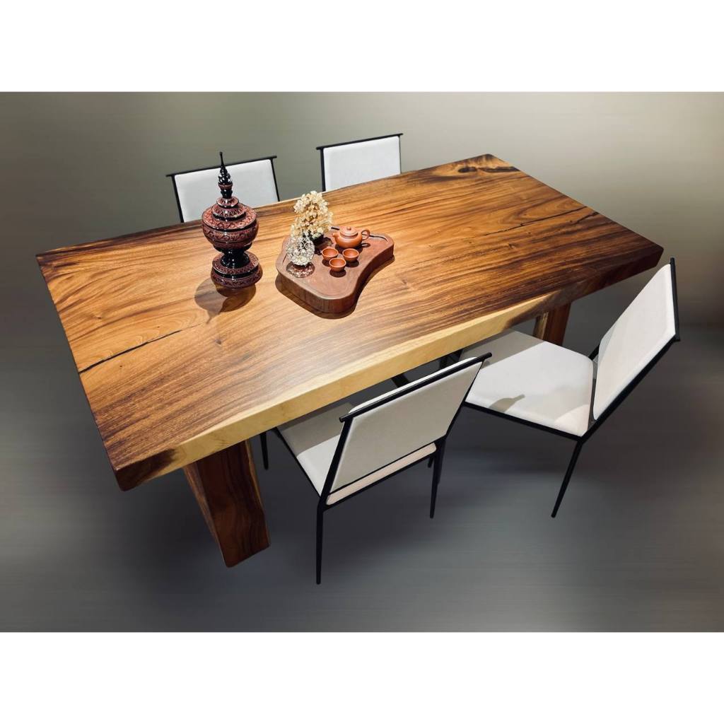 Wood Slab Dining Table with Wooden Legs Support - Raintree | Shopee ...
