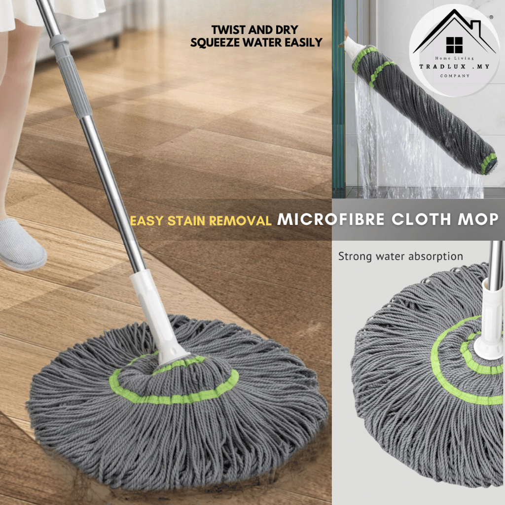 Mop Magic twist mop Hand-Free Adjustable handle Mop Kain Besar 50cm ...