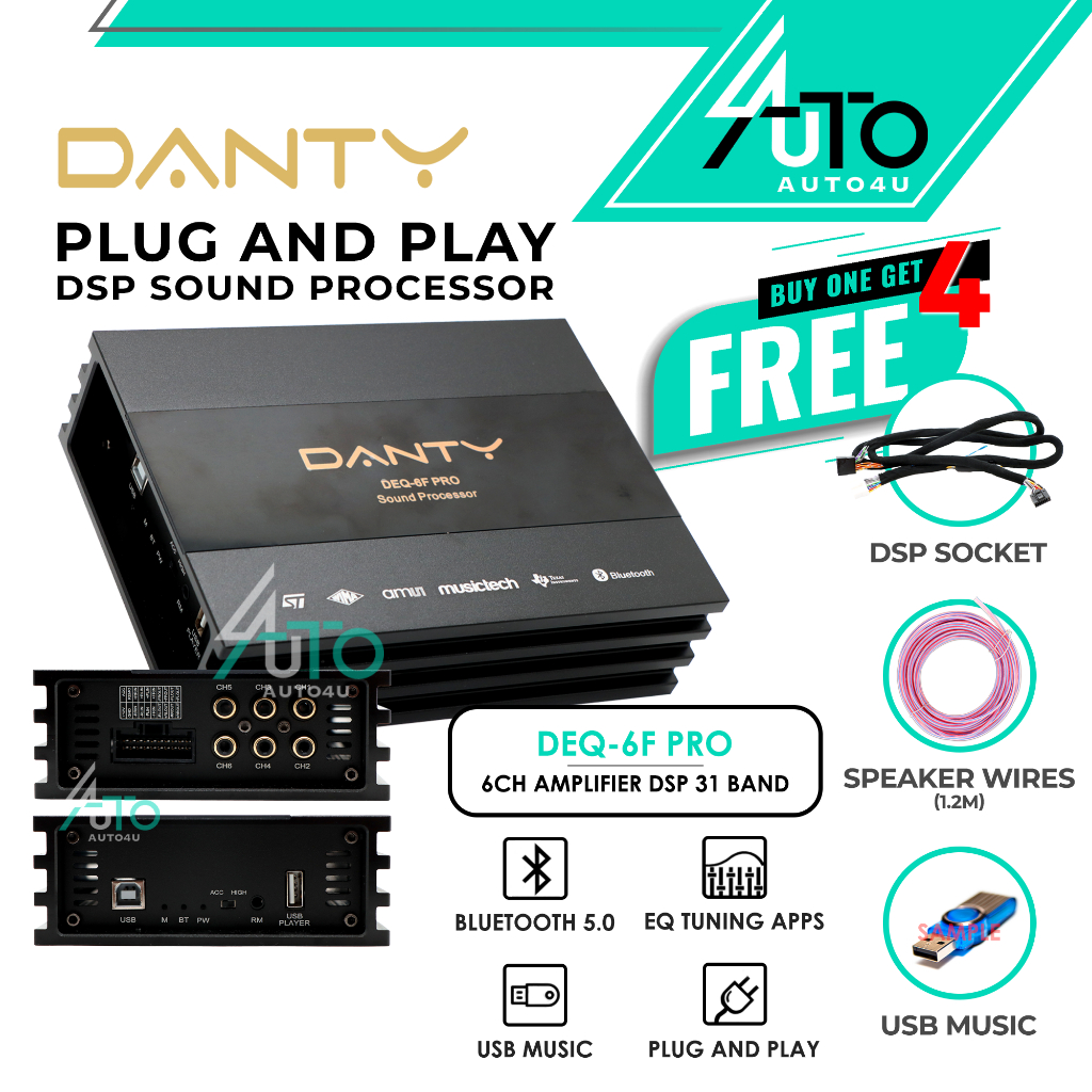 Danty DEQ-6F PRO 6 Channel DSP Amp 31 Band Plug & Play EQ Car DSP with ...