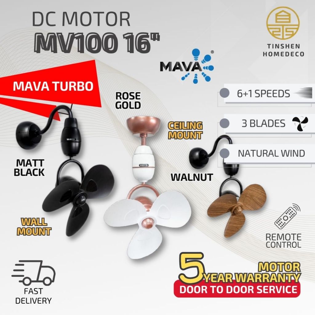 MAVA MV100 3 Blades Inverter Brushless DC Motor Small Control Ceiling ...