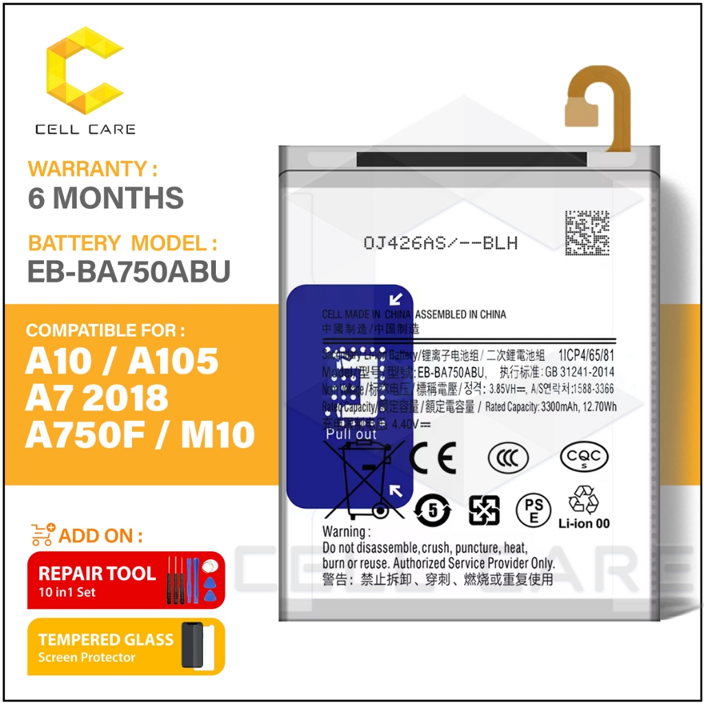 CellCare Battery Bateri Compatible For SAMSUNG A10 A105 / SAMSUNG A7 2018 A750 / SAMSUNG M10 EB ...