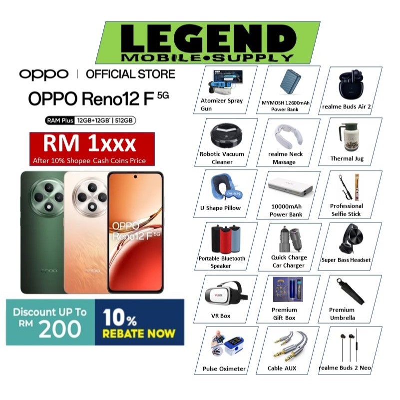 Oppo Reno12 F 5G | 12GB+12GB Extended Ram+256GB/512GB Rom | 10% Shopee ...