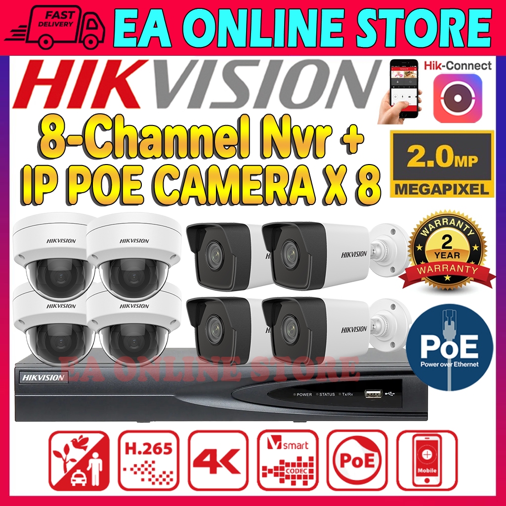 HIK HIKVISION 8 Channel 2.0MP DS-7608NI-Q1/8P NVR + 8 PoE CAMERA CCTV ...