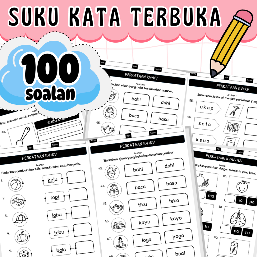 [ SOFTCOPY | PDF ] 100 SOALAN SUKU KATA TERBUKA LEMBARAN KERJA LATIHAN TADIKA PRASEKOLAH ...