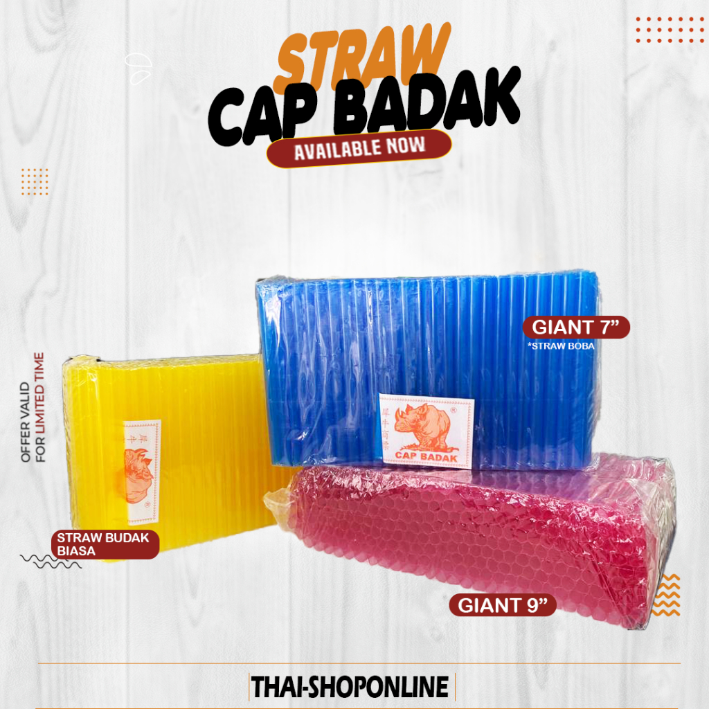 Cap Badak Disposable Plastic Straw Transparent Straw with color lines ...