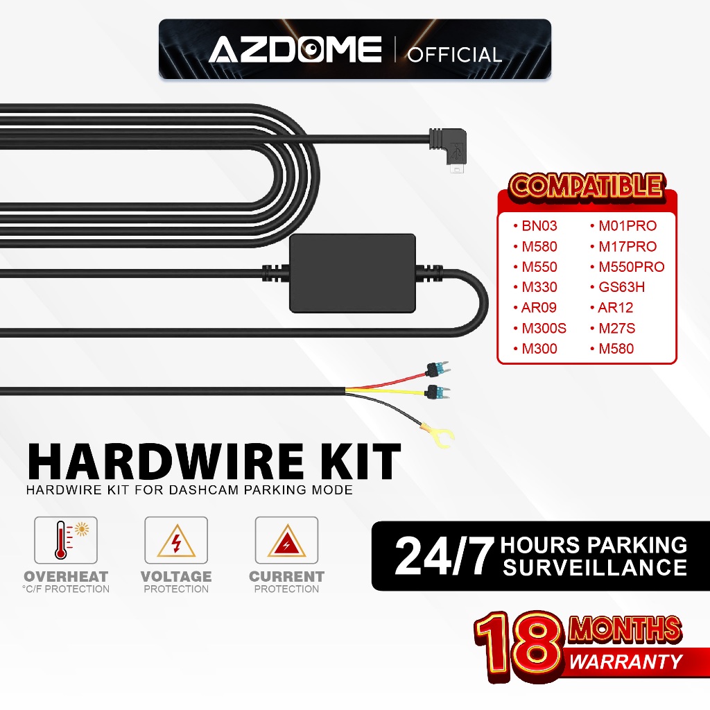 AZDOME Hardwire Kit Mini USB Micro USB Type C for Azdome Dash Cam HM03R ...