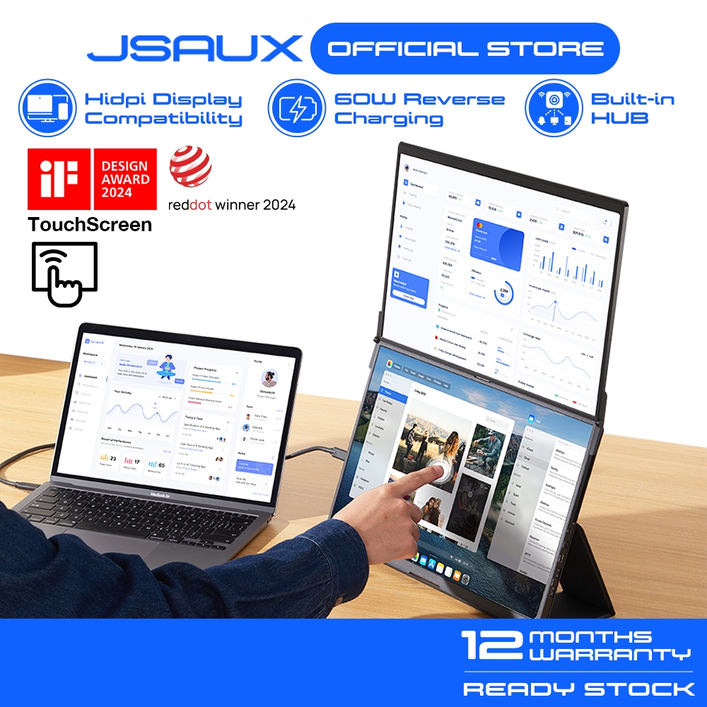 JSAUX PM0203 & PM0204 FlipGo Touch Portable Dual Monitor 13.5 / 16 inch ...