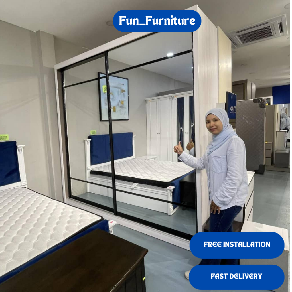 𝗙𝗥𝗘𝗘 𝗜𝗡𝗦𝗧𝗔𝗟𝗟-White AntiJump Sliding Door Wardrobe 6x8,8x8 | Melamine ...