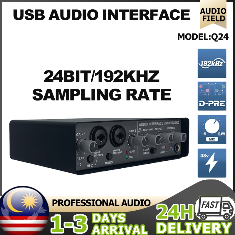 Professional Audio Interface USB Recording Sound Card with 24 bit/192 kHz High Audio resolution ...