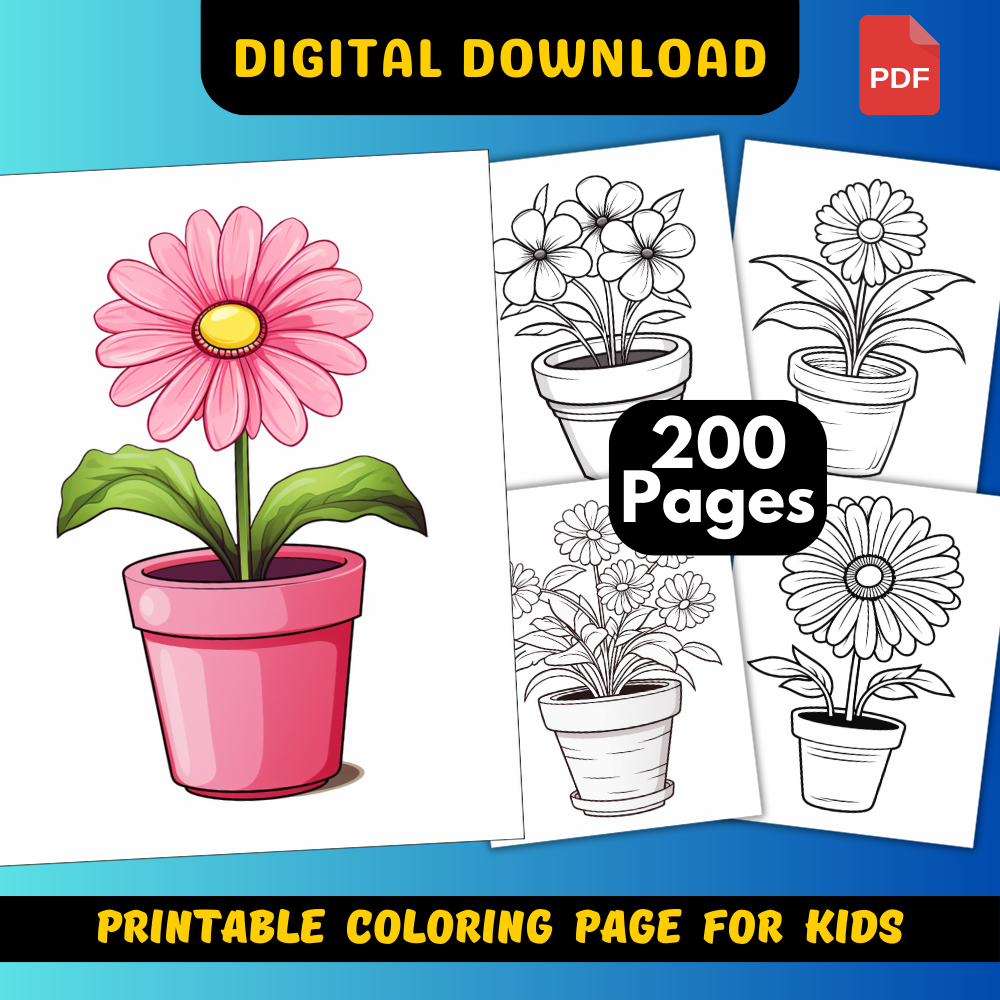 A162 POTTED FLOWER PRINTABLE COLORING PAGE | Shopee Malaysia