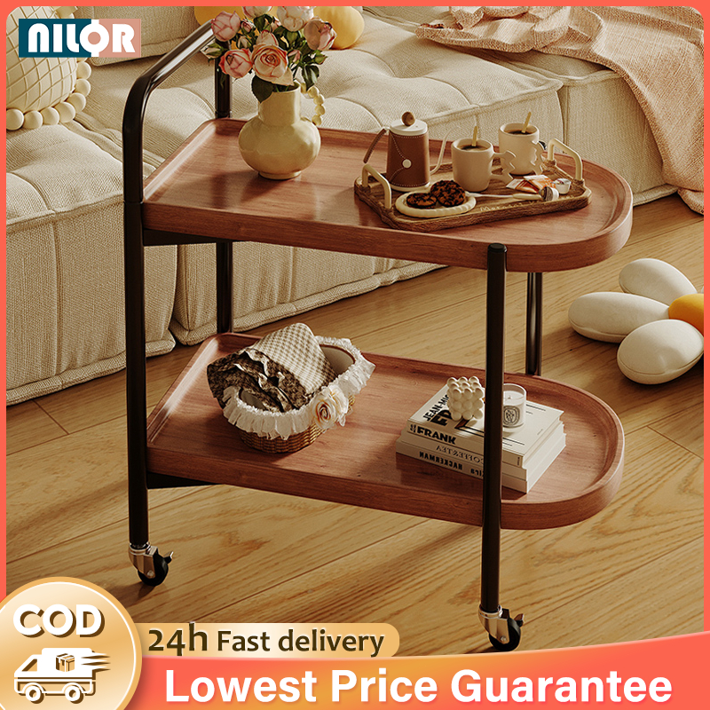 2 Tier Trolley Bedside Table With Wheels Coffee Table Sofe Side Table ...