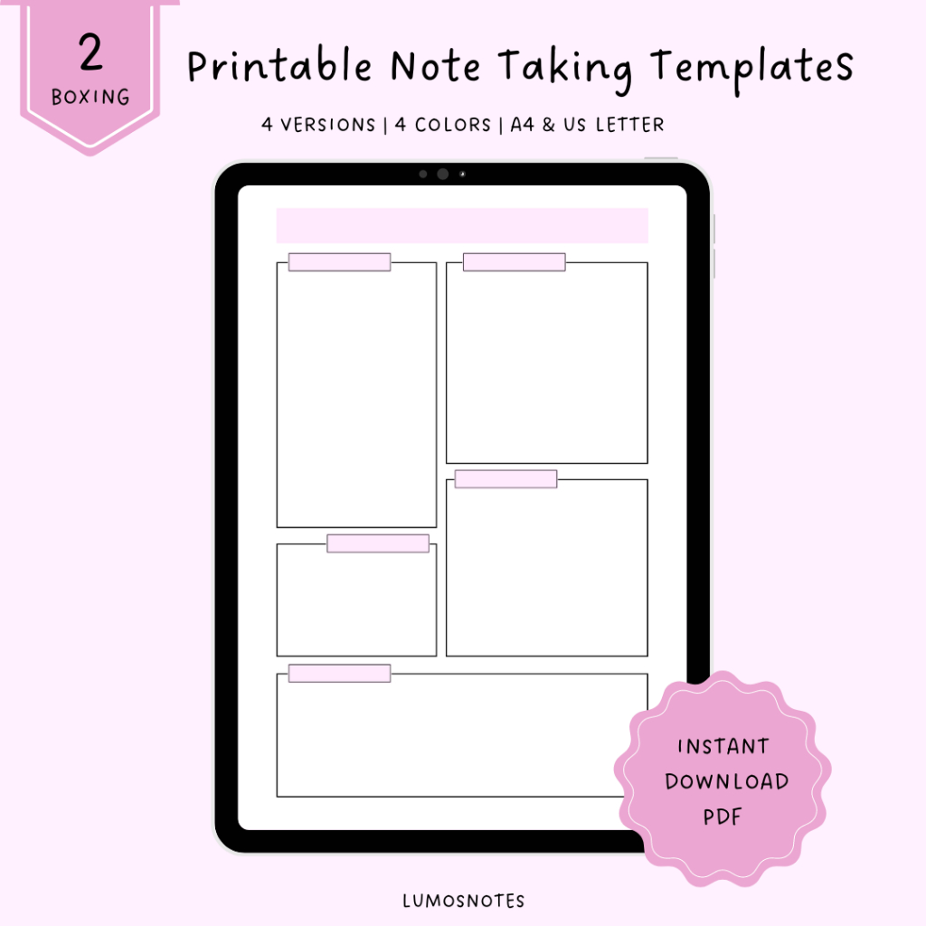 Boxing Note-Taking Template, Notes page printable, Note taking template ...