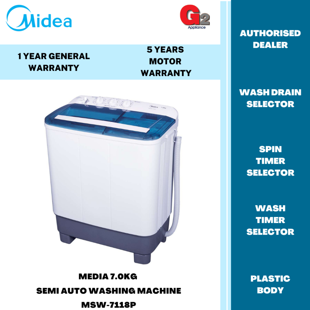 MIDEA [READY STOCK] 7.0kg Semi Auto Washing Machine MSW7118P - MIDEA ...