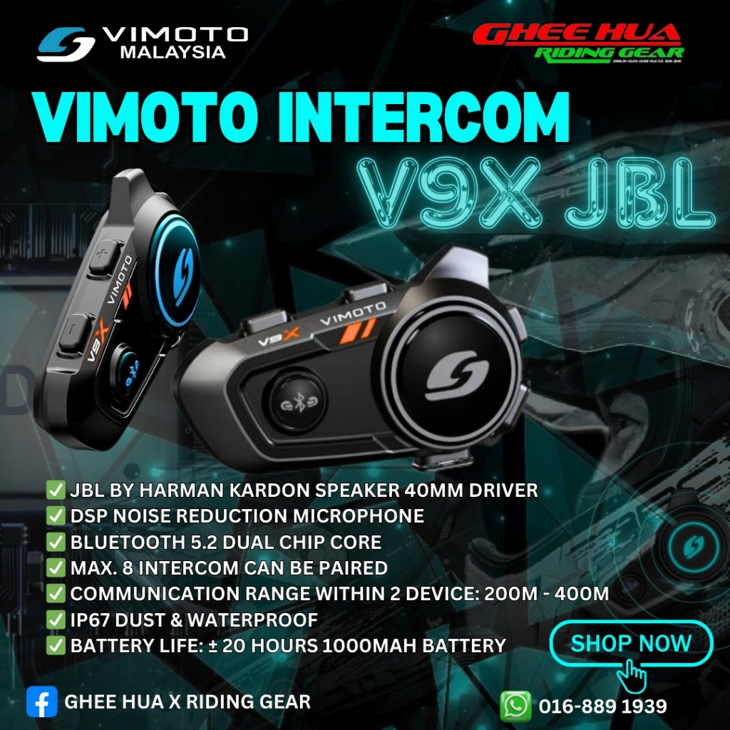 Vimoto Intercom V9X JBL - Advanced Bluetooth Motorcycle Intercom with ...