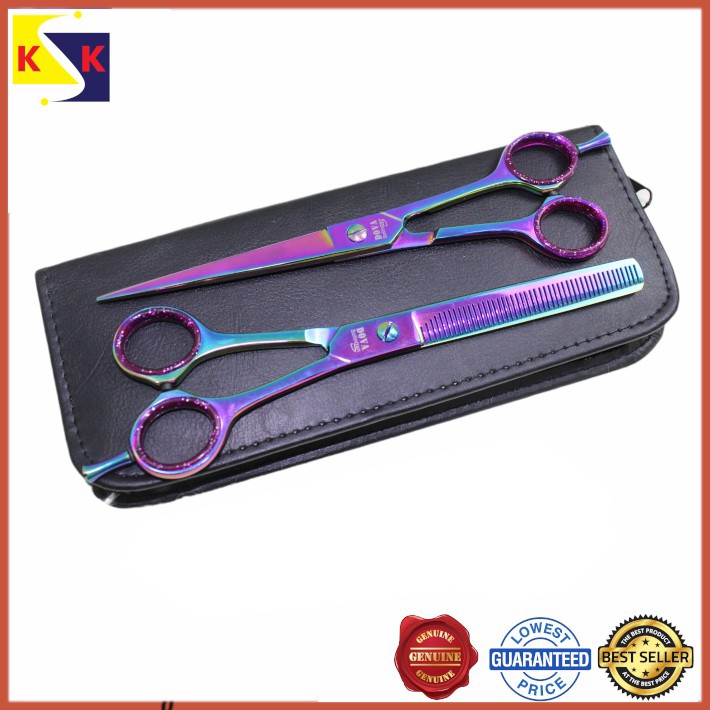 DOVA 7.5" Professional Scissors Set Rainbow (Cutting Scissor + Thinning ...