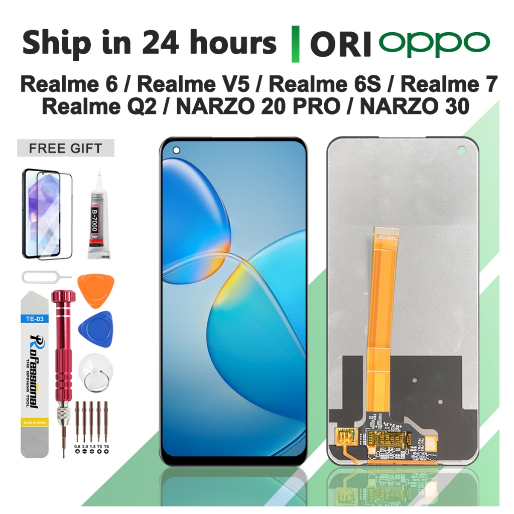 ORIGINAL LCD REALME 6 RMX2001/REALME V5/REALME 6S/REALME 7 4G 5G/REALME Q2/ NARZO 20 PRO/NARZO ...