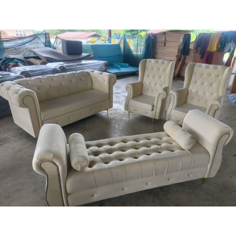 SOFA CHESTERFIELD SEATER PERAHU WING CHAIR SET | Shopee Malaysia