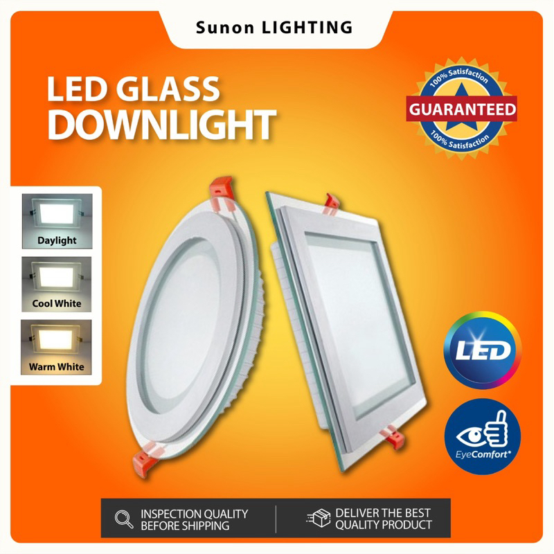 3 Color Temperature Glass LED Downlight 12W 18W Round Square Recessed ...